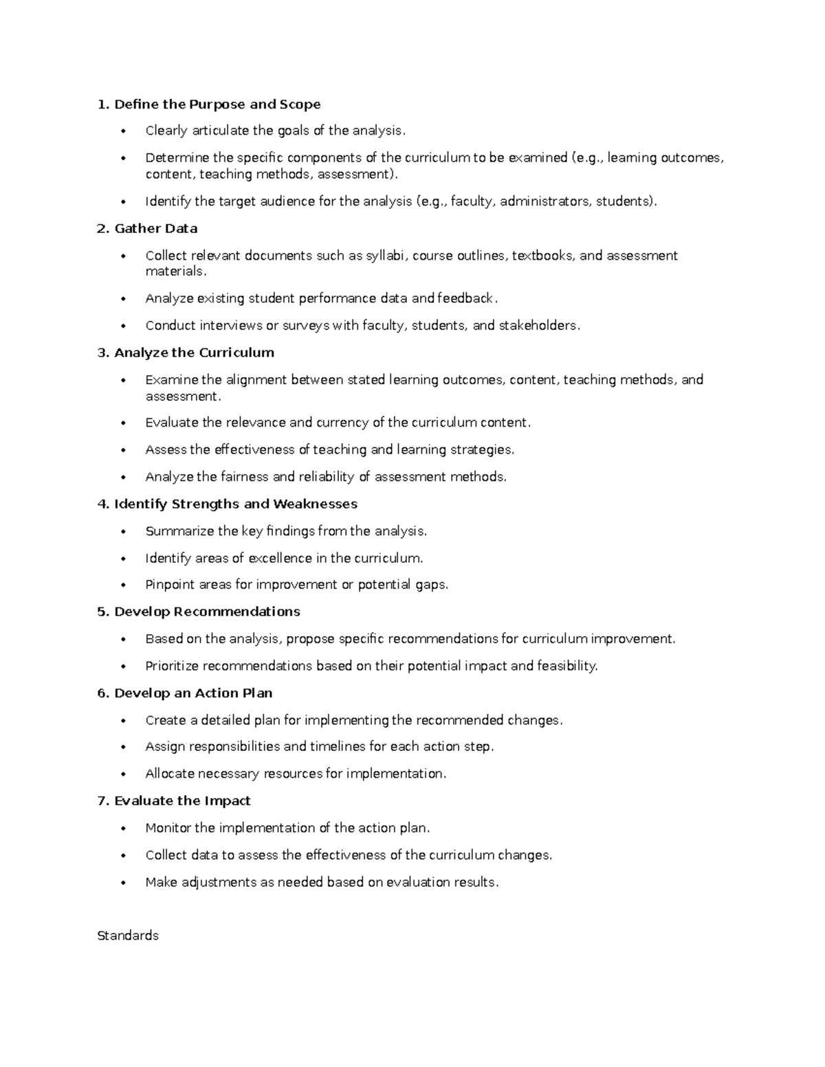 Curriculum Analysis - Define the Purpose and Scope Clearly articulate ...