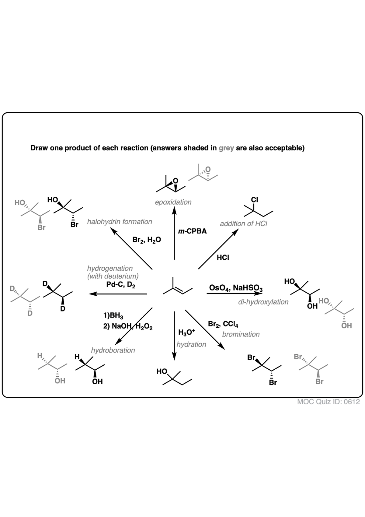 Alkene Reactions - Practice Quiz ID: 0612 - Studocu