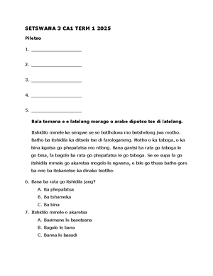 Bgcse Setswana Paper 3 - BALA DITAELO TSE PELE FOR EXAMINER’S USE Kwala ...