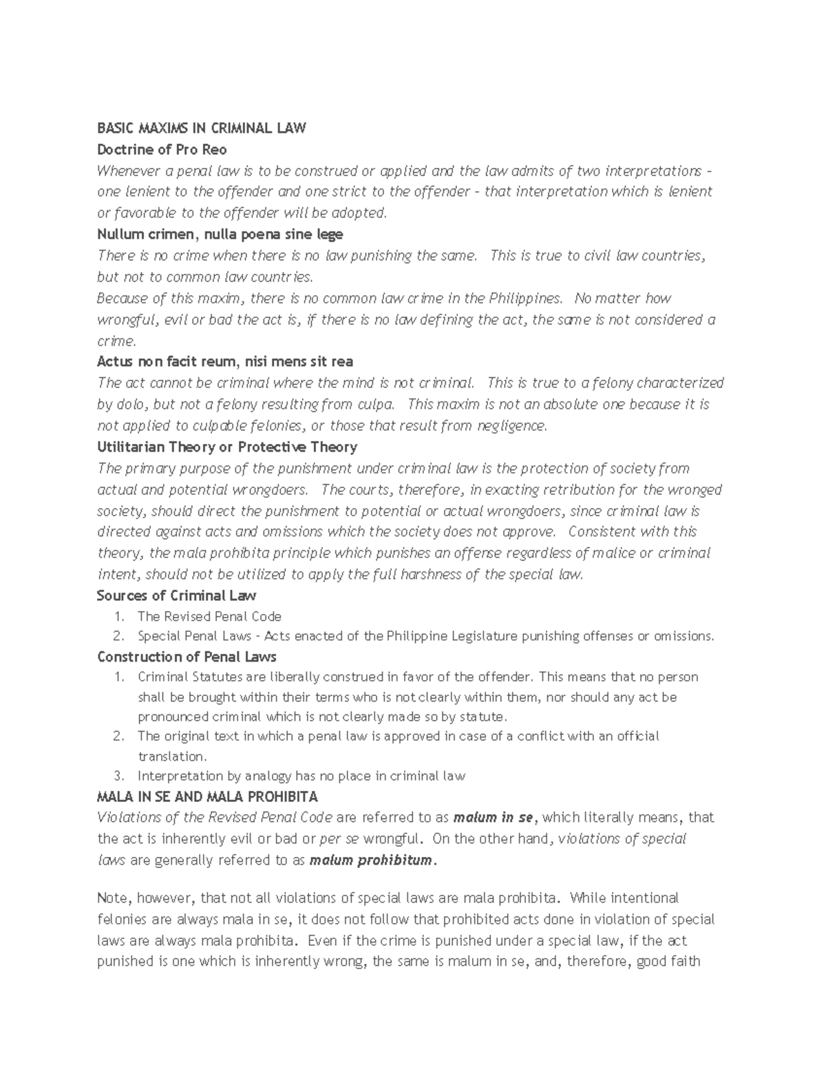 Basic Maxims IN Criminal LAW - BASIC MAXIMS IN CRIMINAL LAW Doctrine of ...