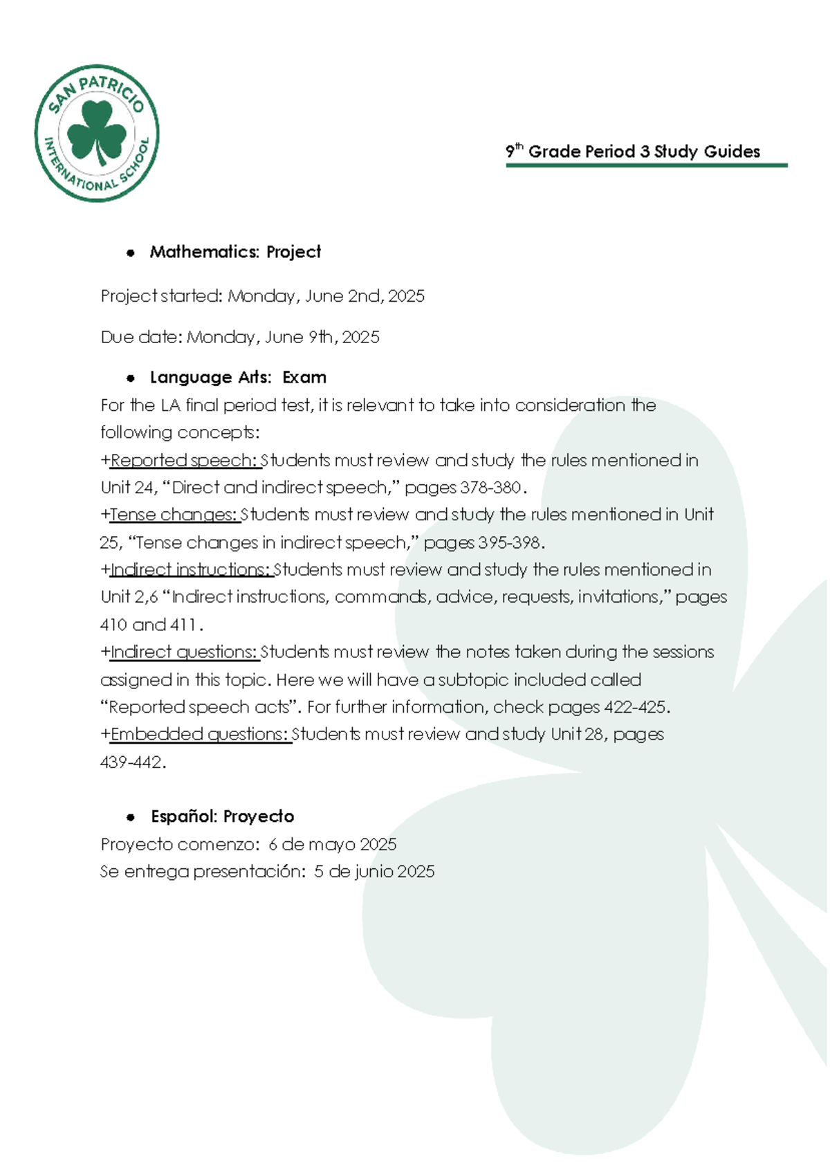 9th Grade Period 3 Study Guides: Math, LA, Chem, History, Ethics, MUN ...