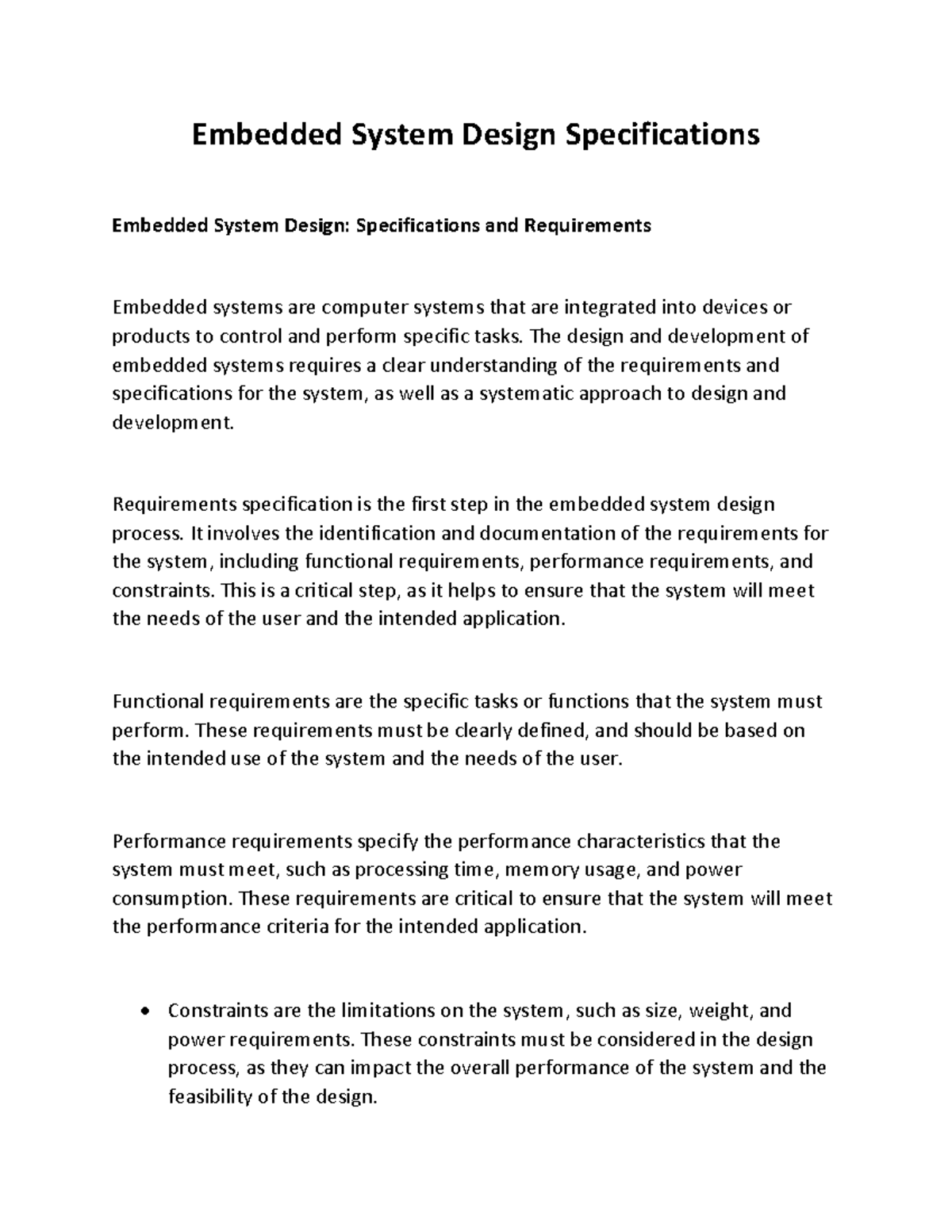 Specifications 1 - Embedded Systems - Embedded System Design ...