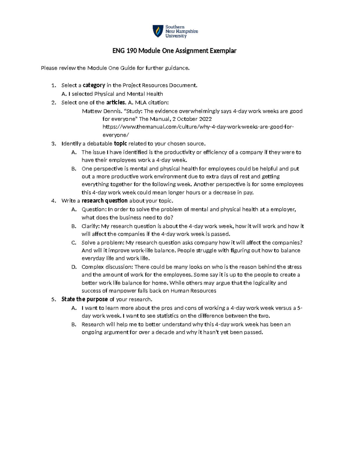 ENG 190 Module 1 - Exploring the 4-Day Work Week Debate - Studocu
