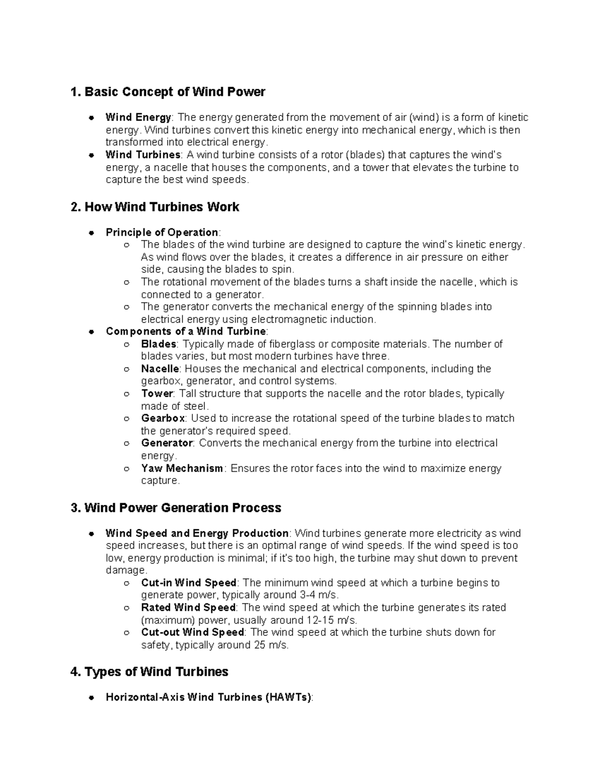 Science Olympiad Wind Power cheat sheet - 1. Basic Concept of Wind ...