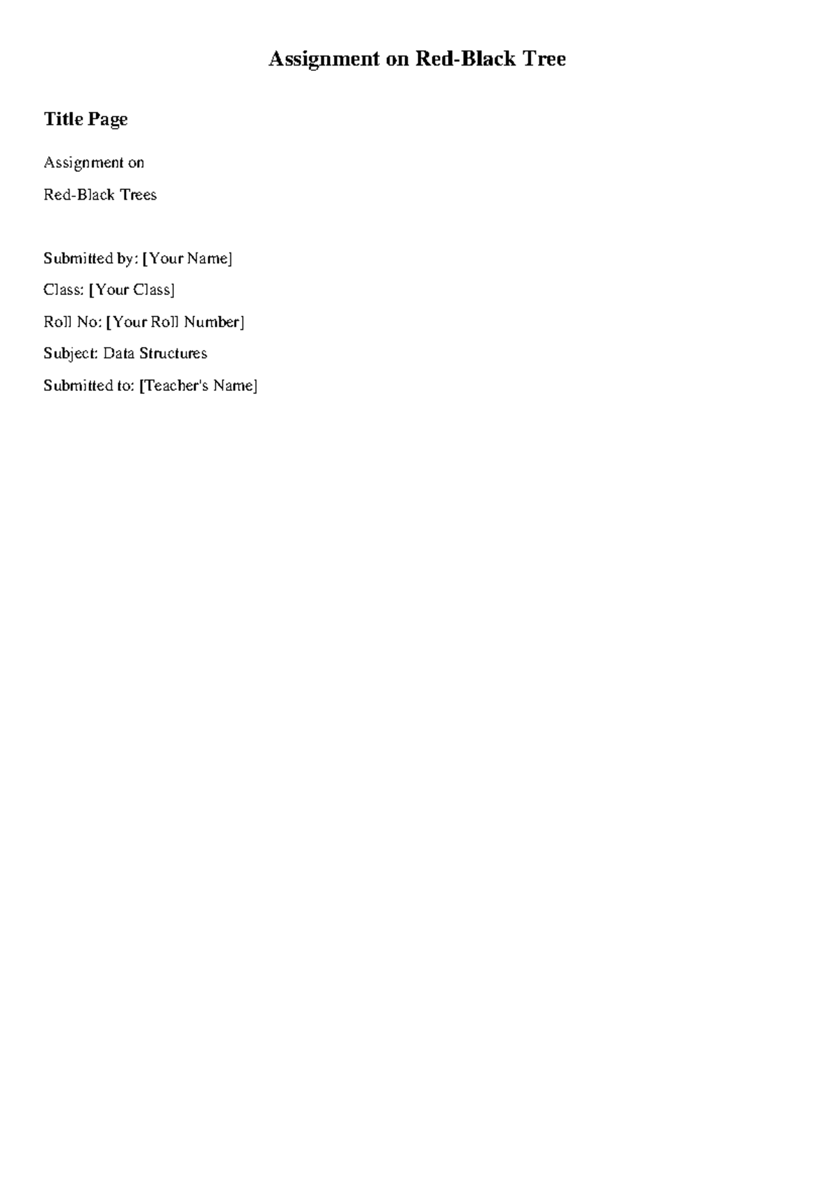 Red-Black Tree Assignment: Understanding Insertion & Deletion - Studocu