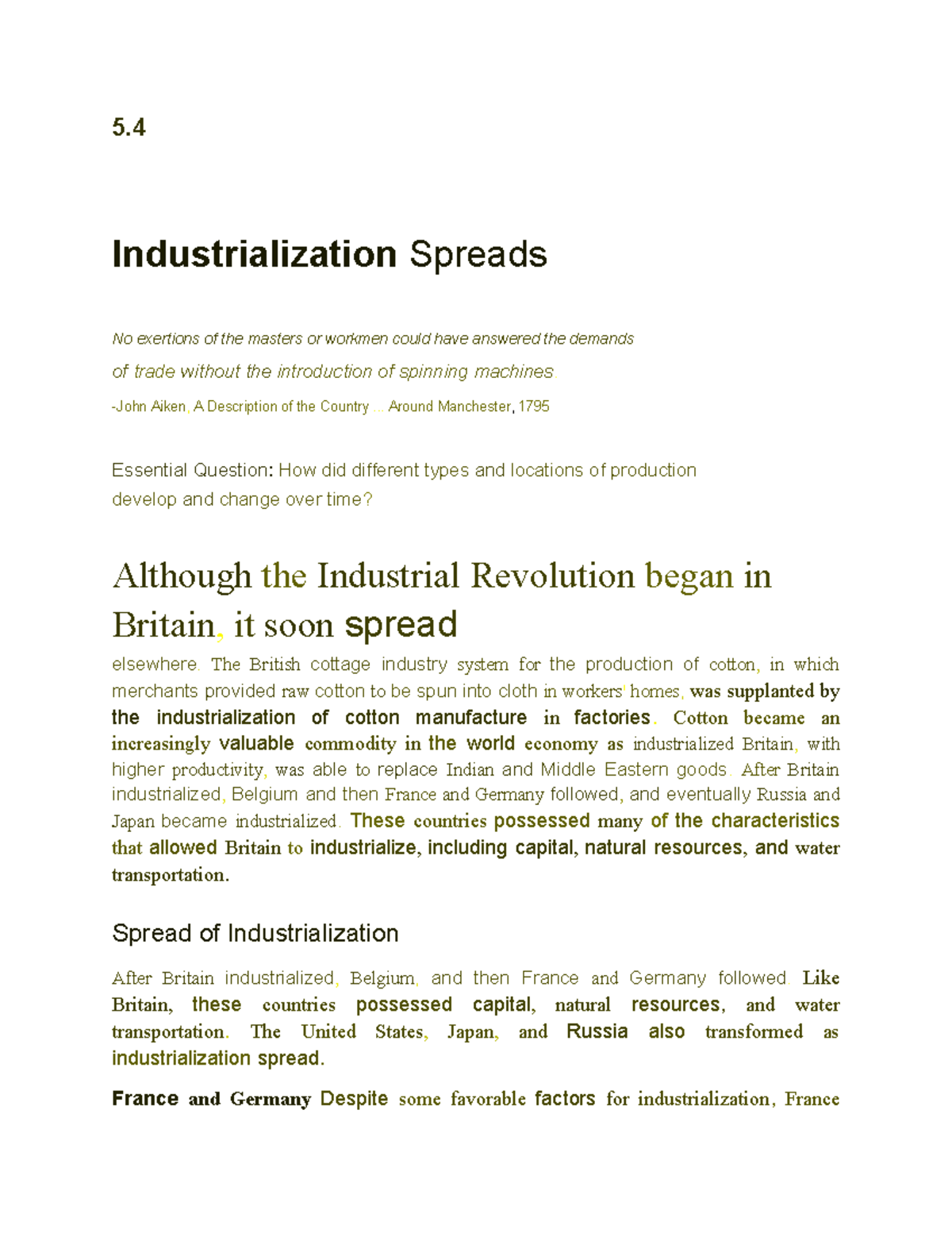 The Spread of Industrialization: Key Developments and Effects (HIST 101 ...