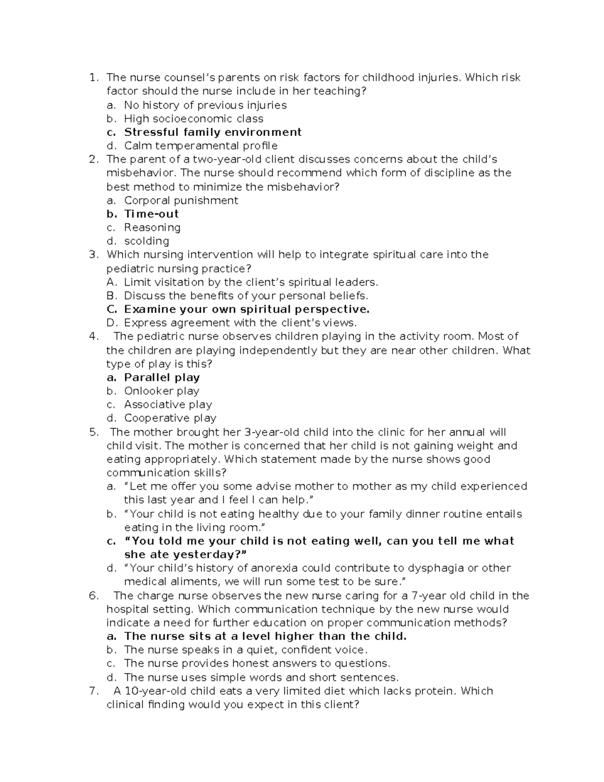 Nur203 Exam 1 - Pediatric Nursing Practice Questions - Studocu