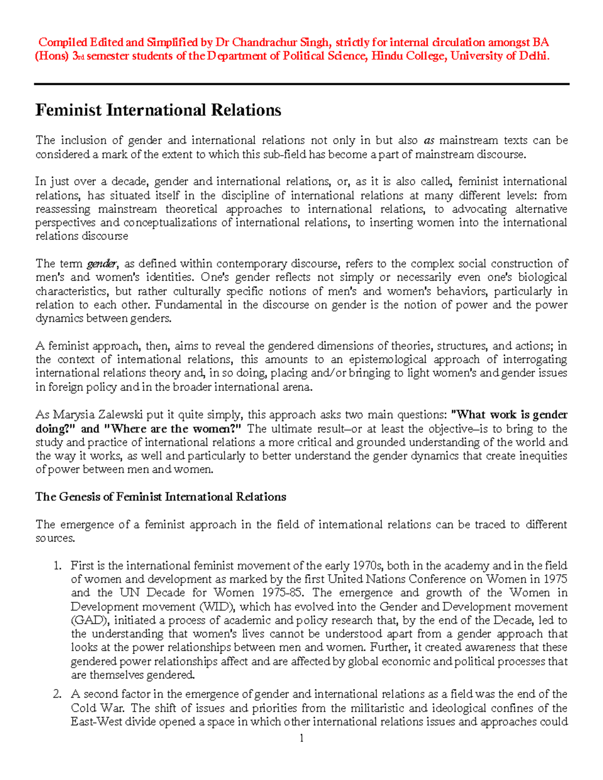 Feminist IR (Hons) - Comprehensive Overview of Key Concepts and ...
