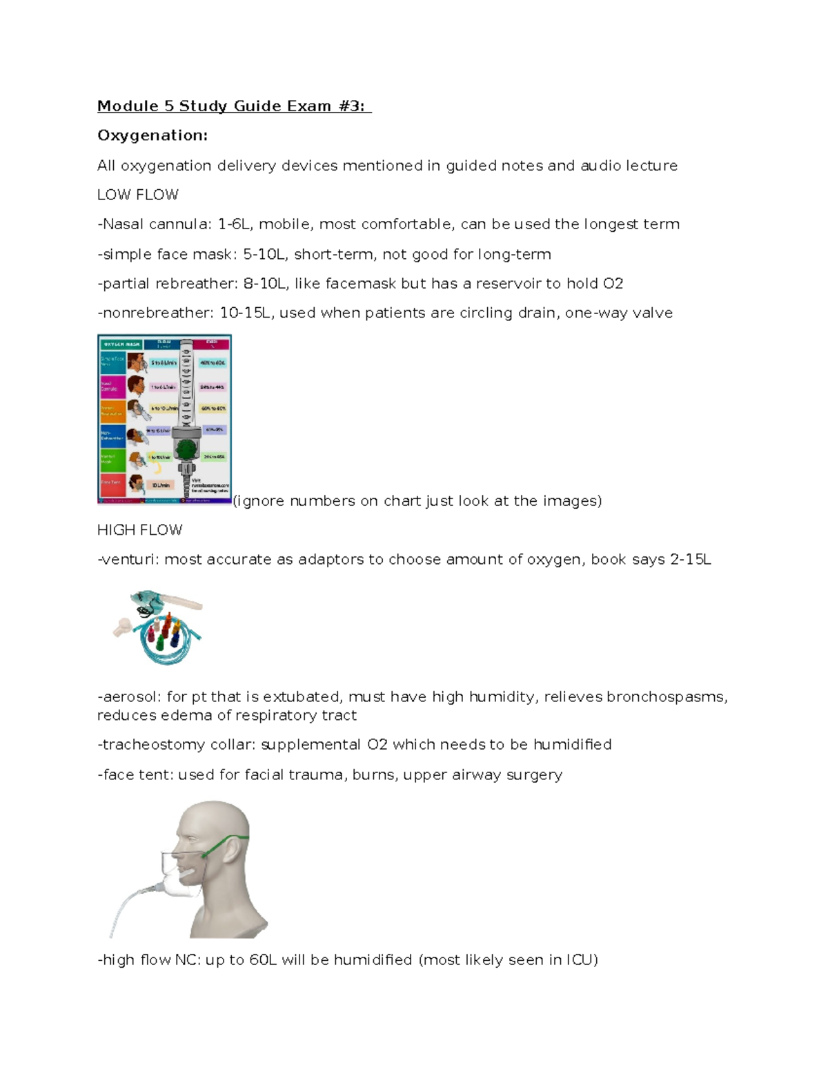 Module 5 Study Guide Exam: Oxygenation Delivery Devices & Disorders ...