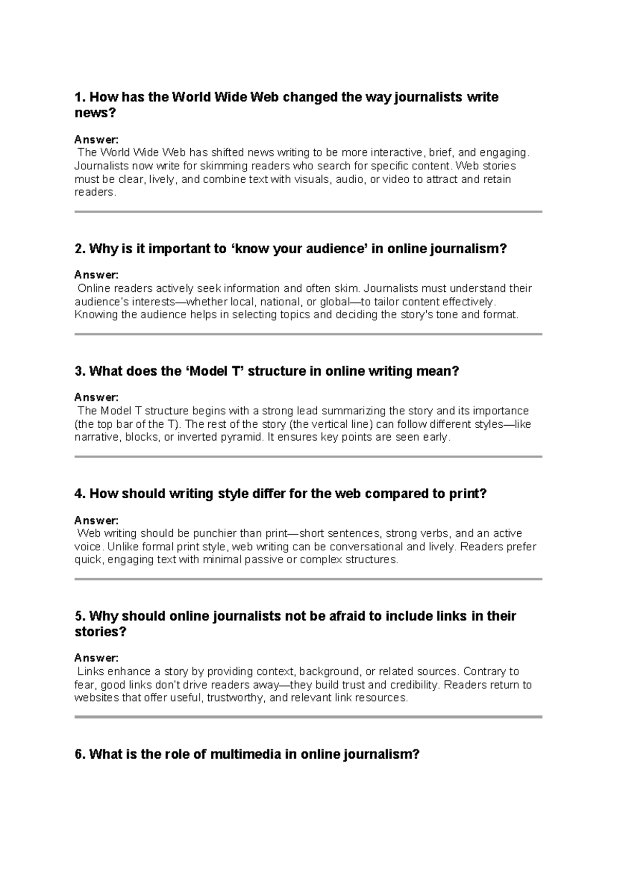 Online Journalism: Key Questions for Midterm Prep (Course Code: OJ101 ...