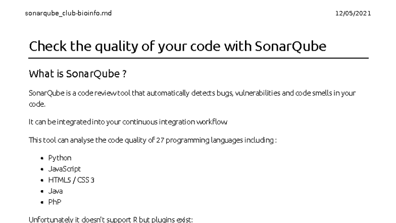 SonarQube Code Quality Analysis Guide for Developers - Studocu