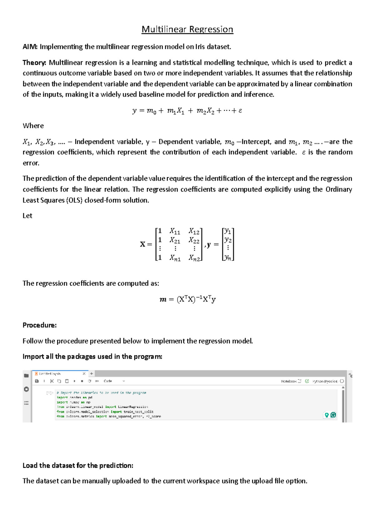 Multilinear Regression Implementation on Iris Dataset - Studocu