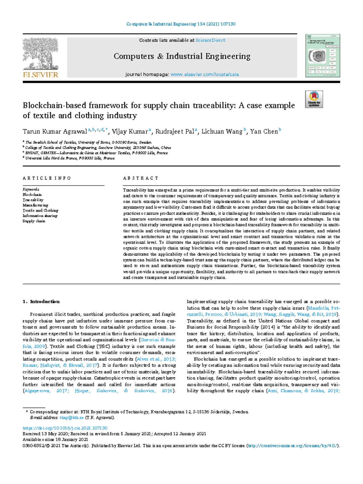 Blockchain Framework for Supply Chain Traceability in Textile Industry ...