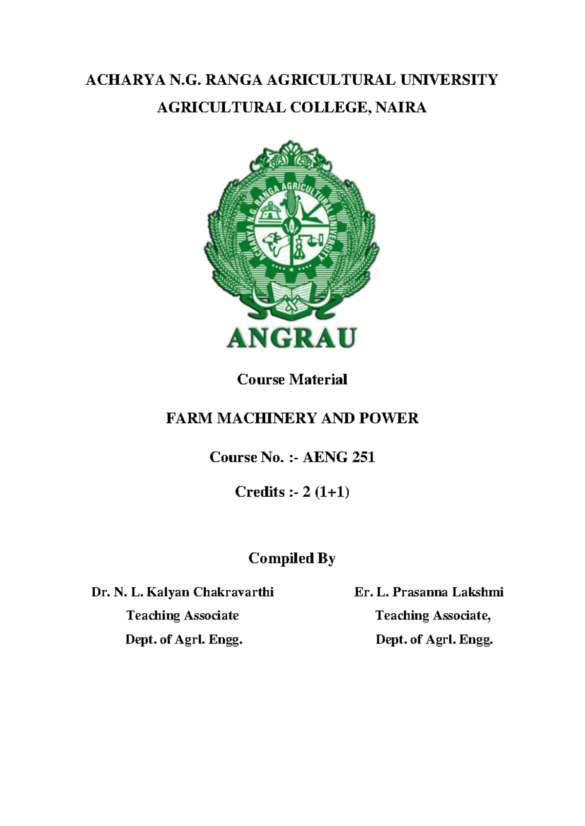 AENG 251 - Comprehensive Notes on Farm Machinery & Power - Studocu