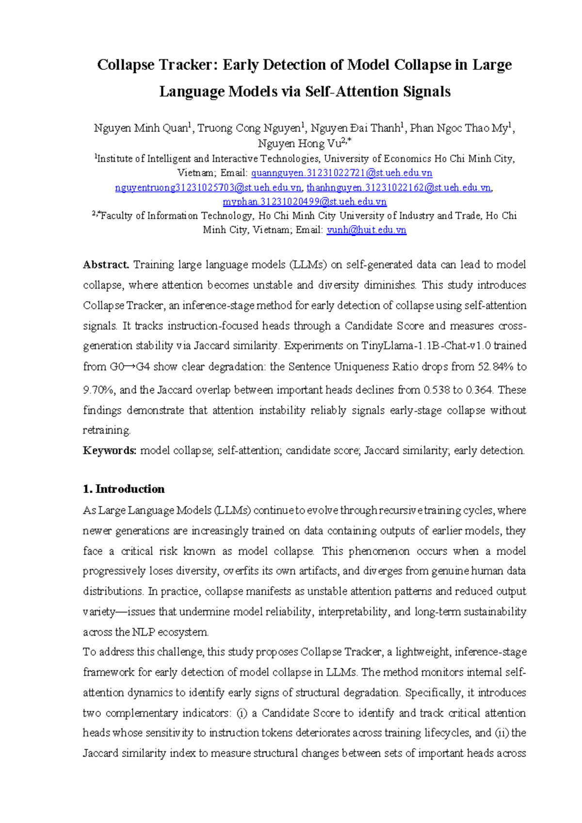 Collapse Tracker: Early Detection of Model Collapse in LLMs via Signals ...