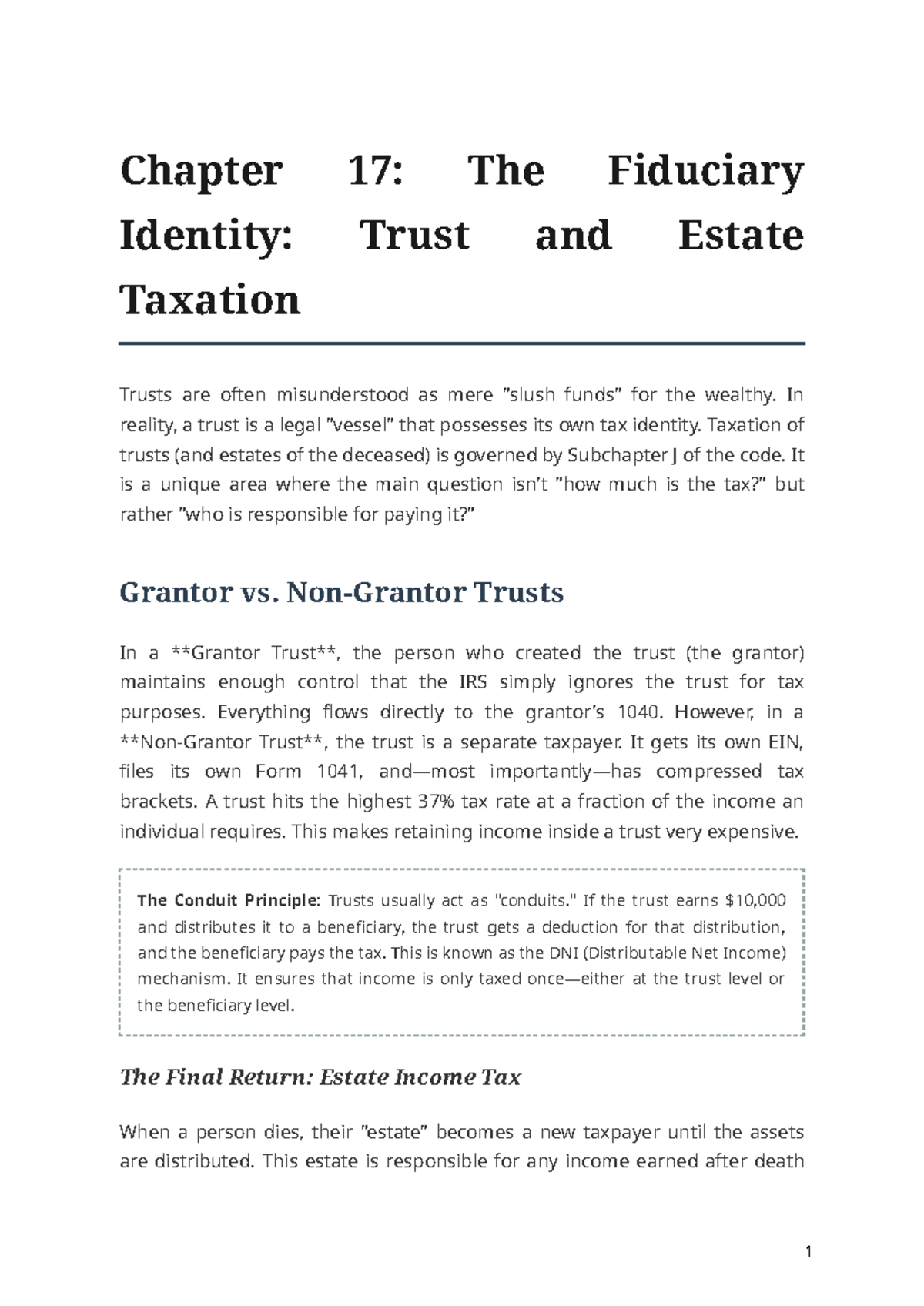 Chapter 17: Trusts, Taxation, and the Conduit Principle (VH69Qy) - Studocu