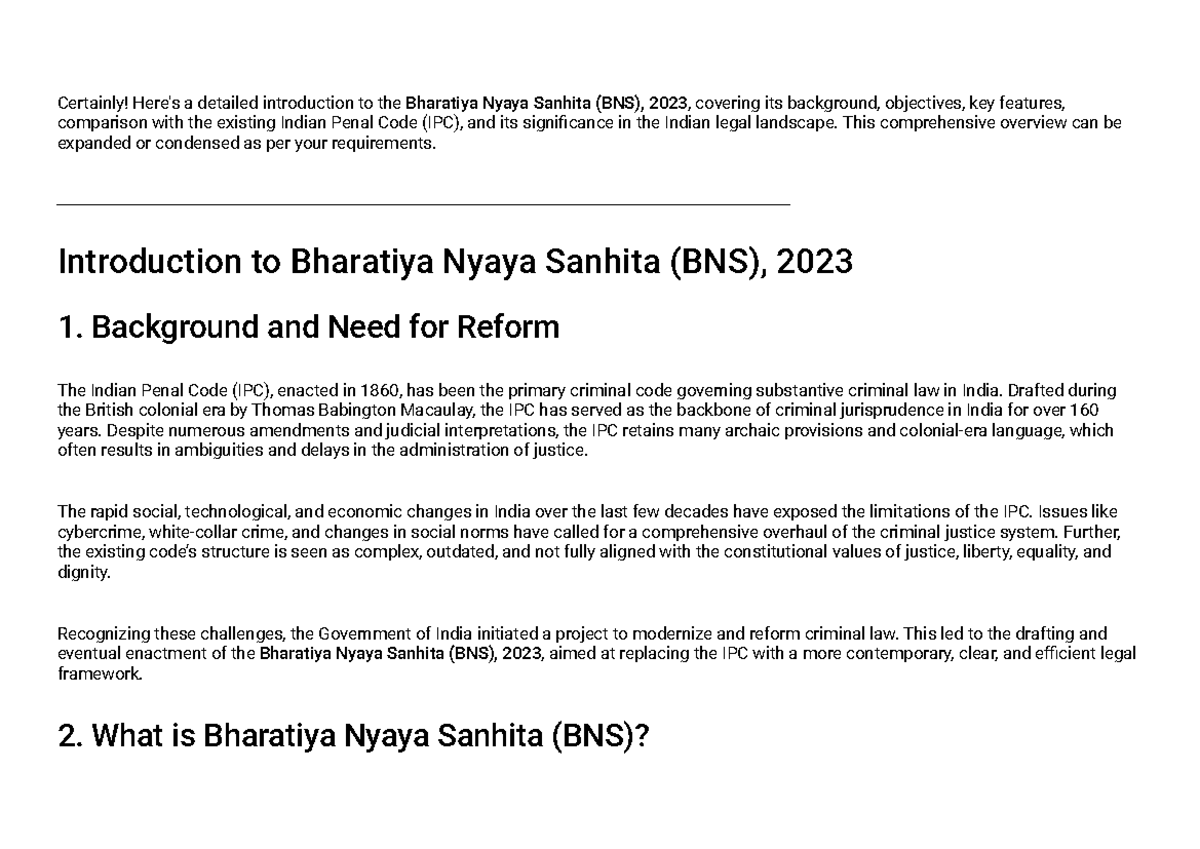 Introduction to Bharatiya Nyaya Sanhita (BNS) 2023: Key Features ...
