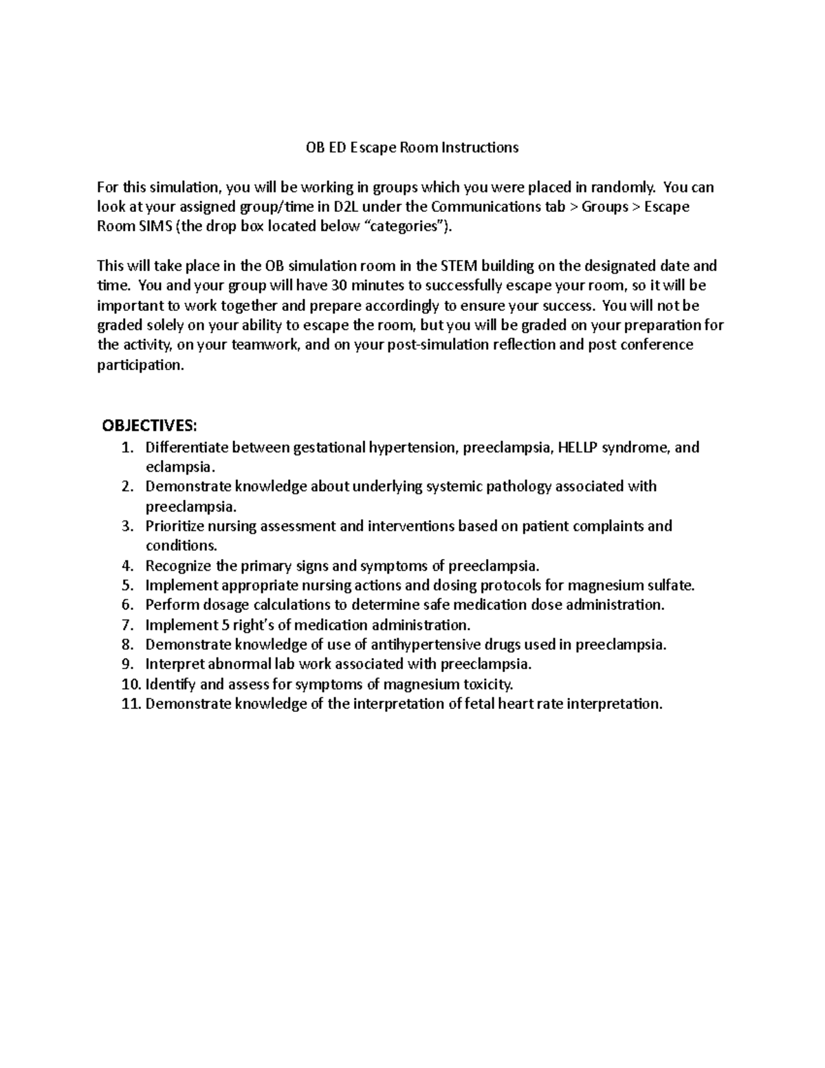 OB ED Escape ROOM SIM Instructions - OB ED Escape Room Instructions For ...