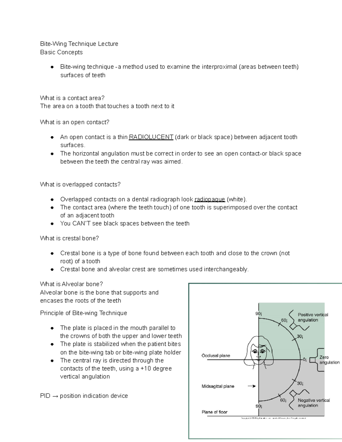 Bite-Wing Technique Lecture Notes for Radiography Class (RAD101) - Studocu