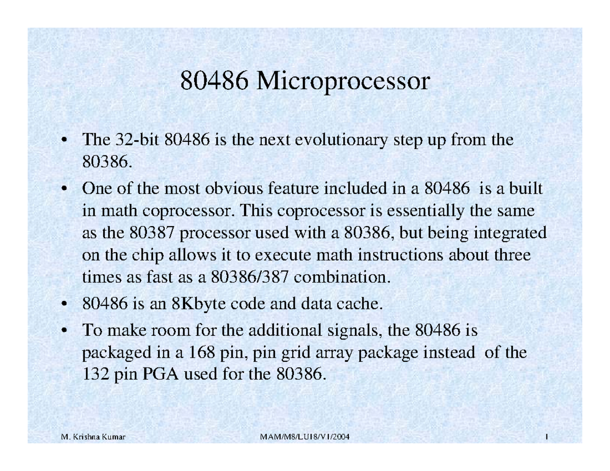 M8L2 - MP 80486 Microprocessor Architecture Notes and Signals - Studocu