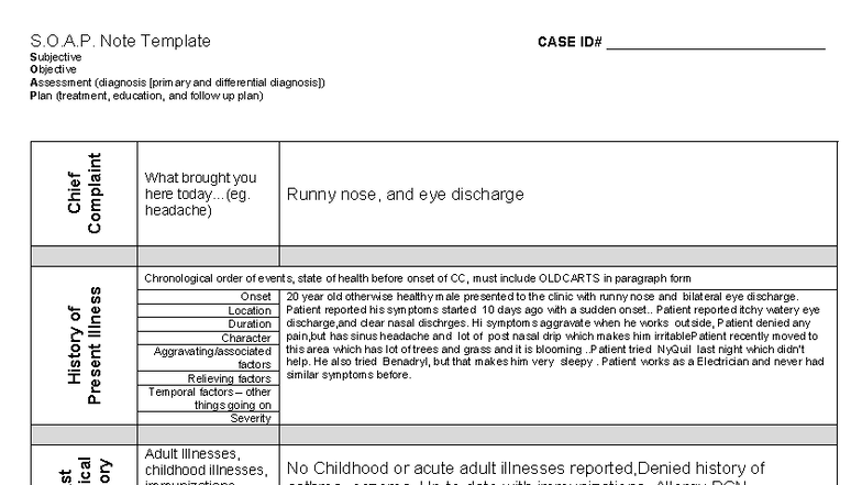 SOAP Note Template: Chief Complaint & Assessment (Case Study) - Studocu