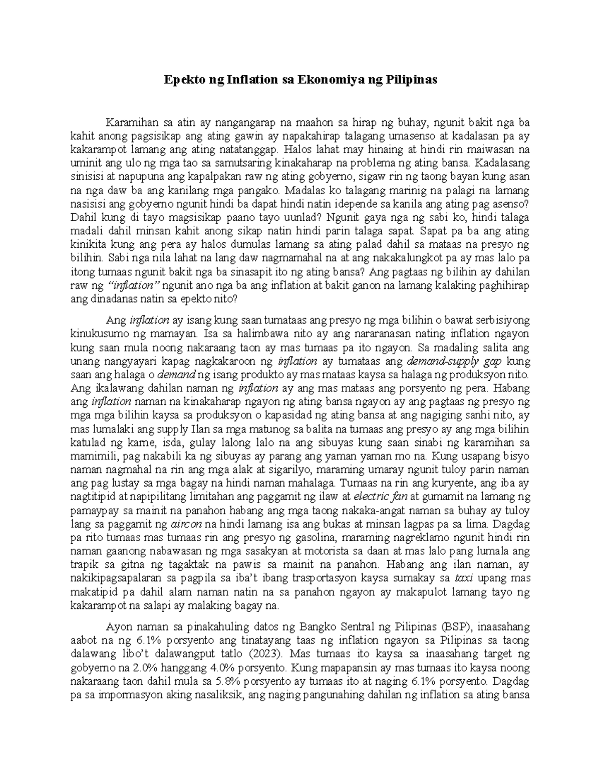 Epekto ng Inflation sa Ekonomiya ng Pinas: Pagsusuri at Datos 2023 ...