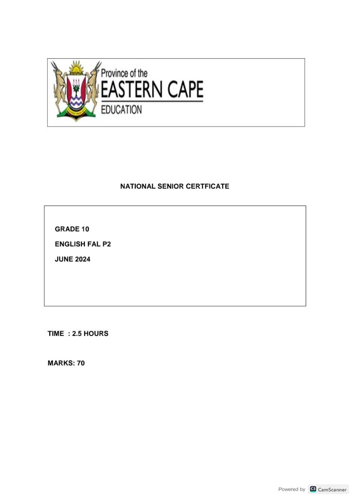 GR10 EFAL P2 June 2024 Exam Paper: English FAL Analysis - Studocu