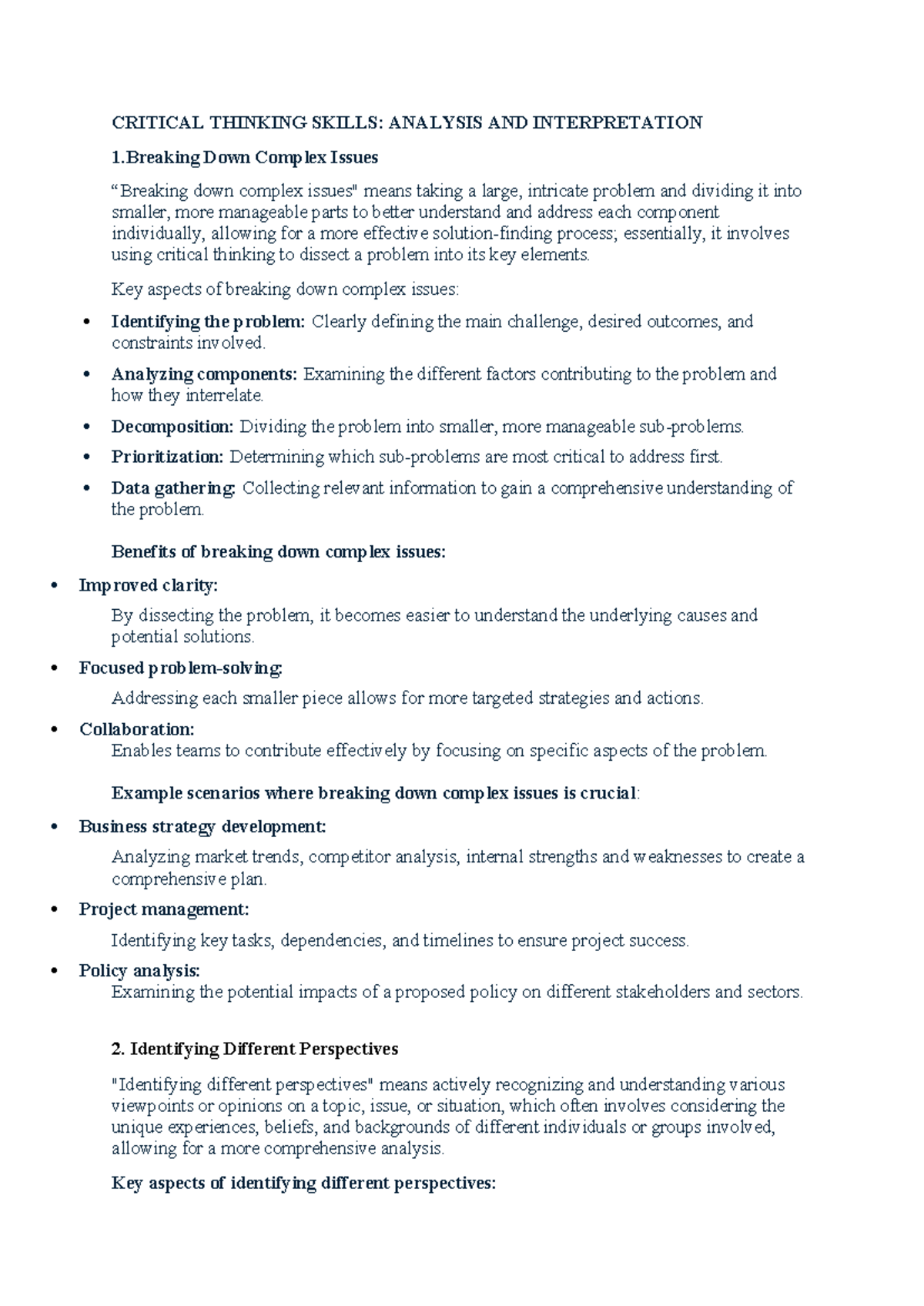 CRITICAL THINKING SKILLS: ANALYSIS & INTERPRETATION GUIDE - Studocu