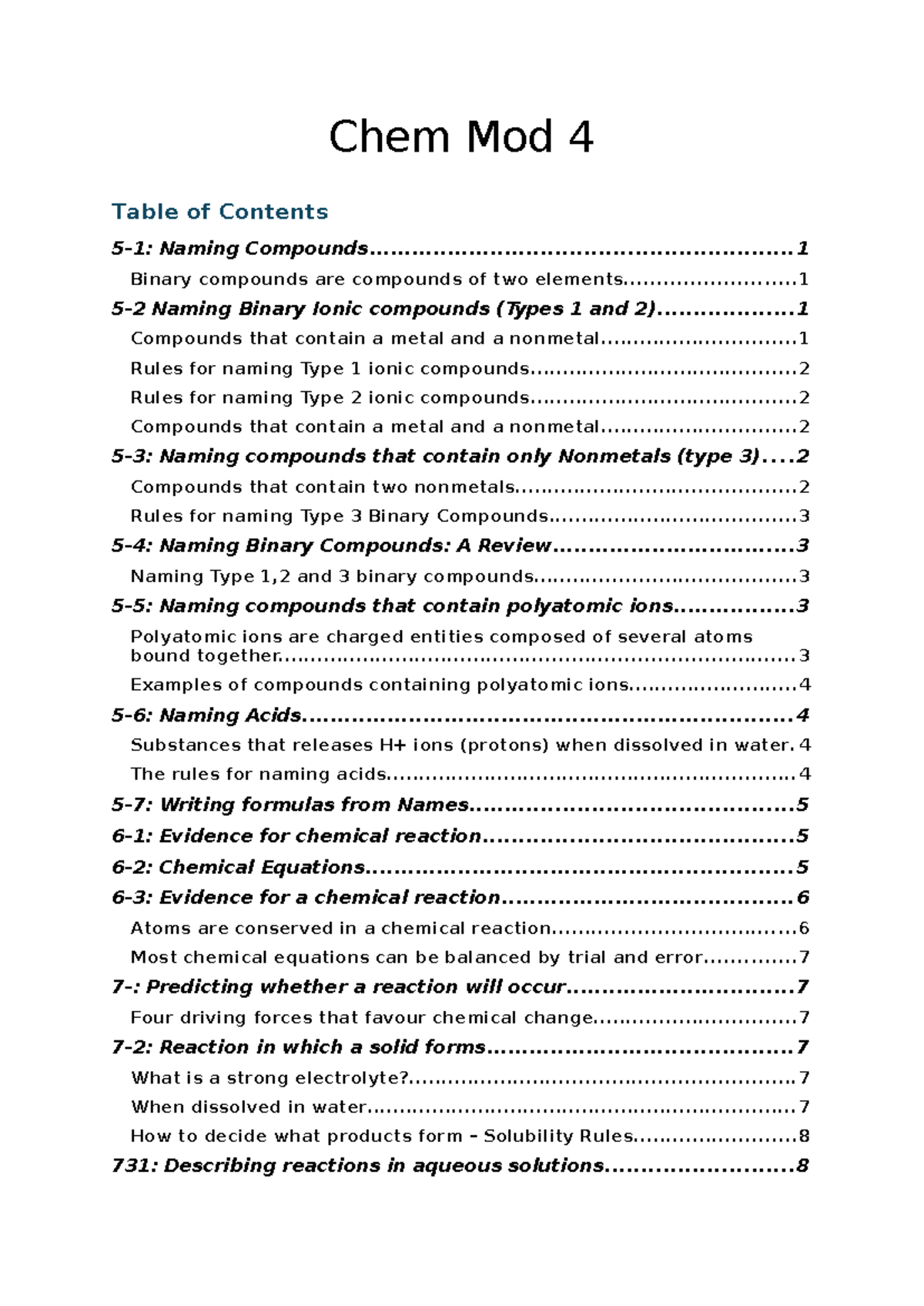 CHEM100 Module 4 - Table of Contents - Chem Mod 5-1: Naming - Studocu