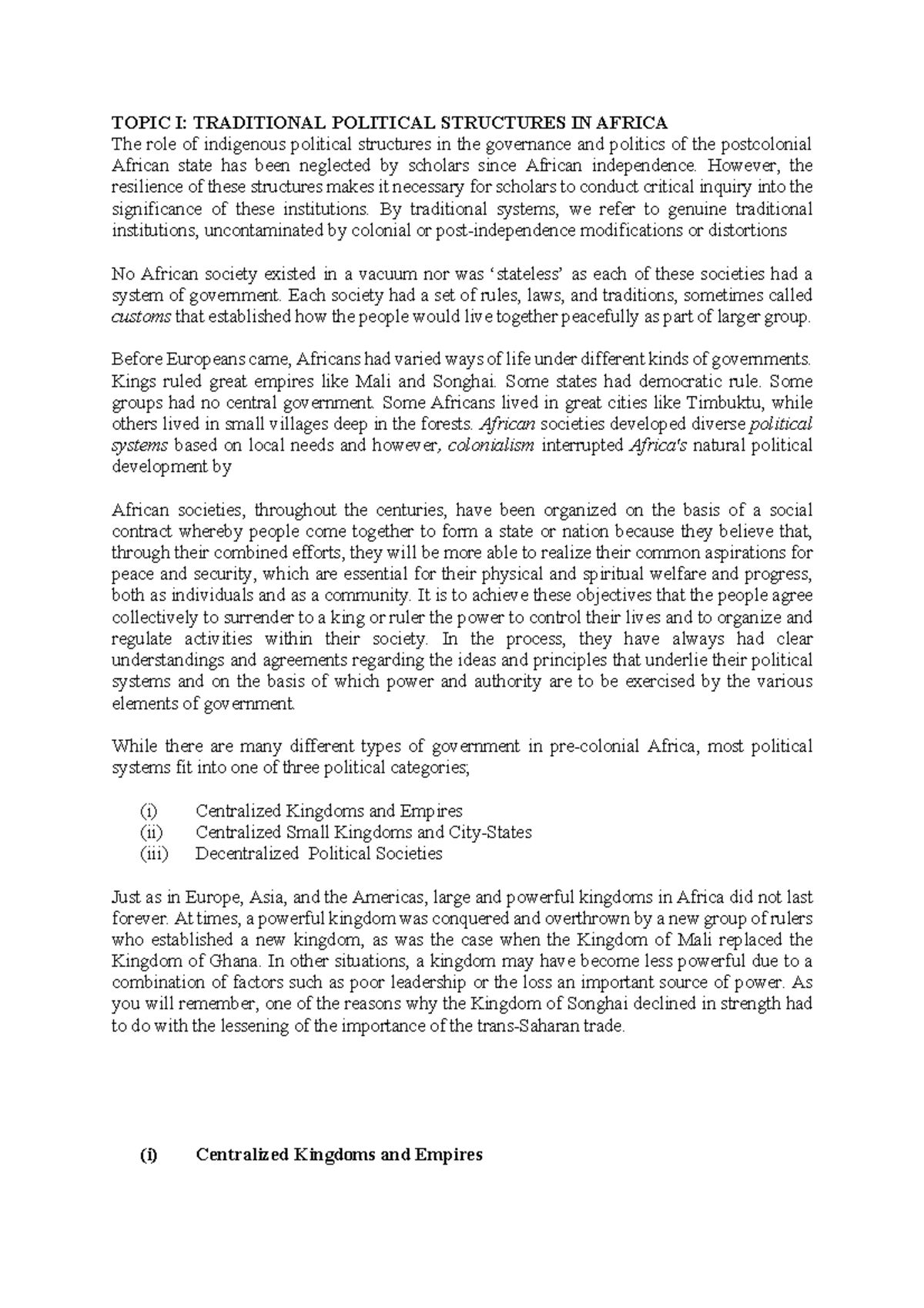 Africa in World Politics: Traditional Political Structures and ...