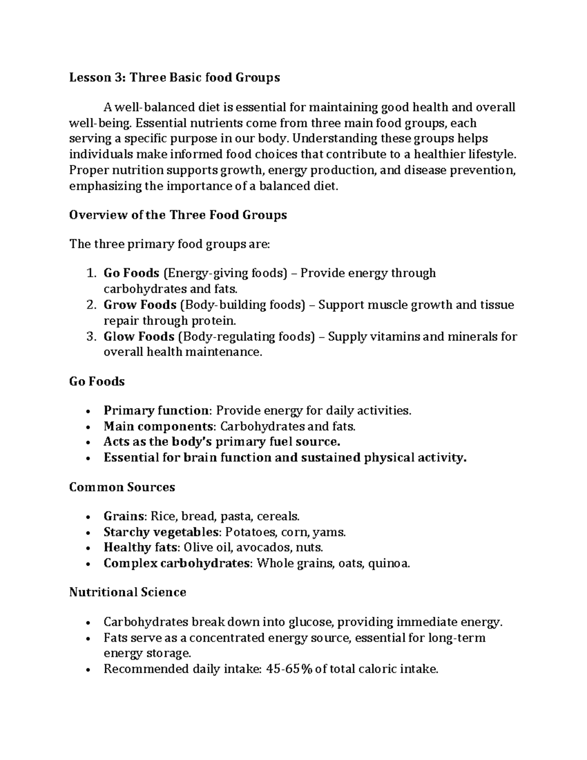 Unit-2 Lesson-3 Understanding the Three Basic Food Groups - Studocu