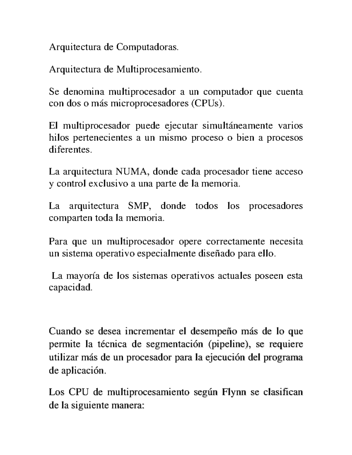 Arquitectura de Multiprocesamiento - Resumen Completo de CPU - Studocu