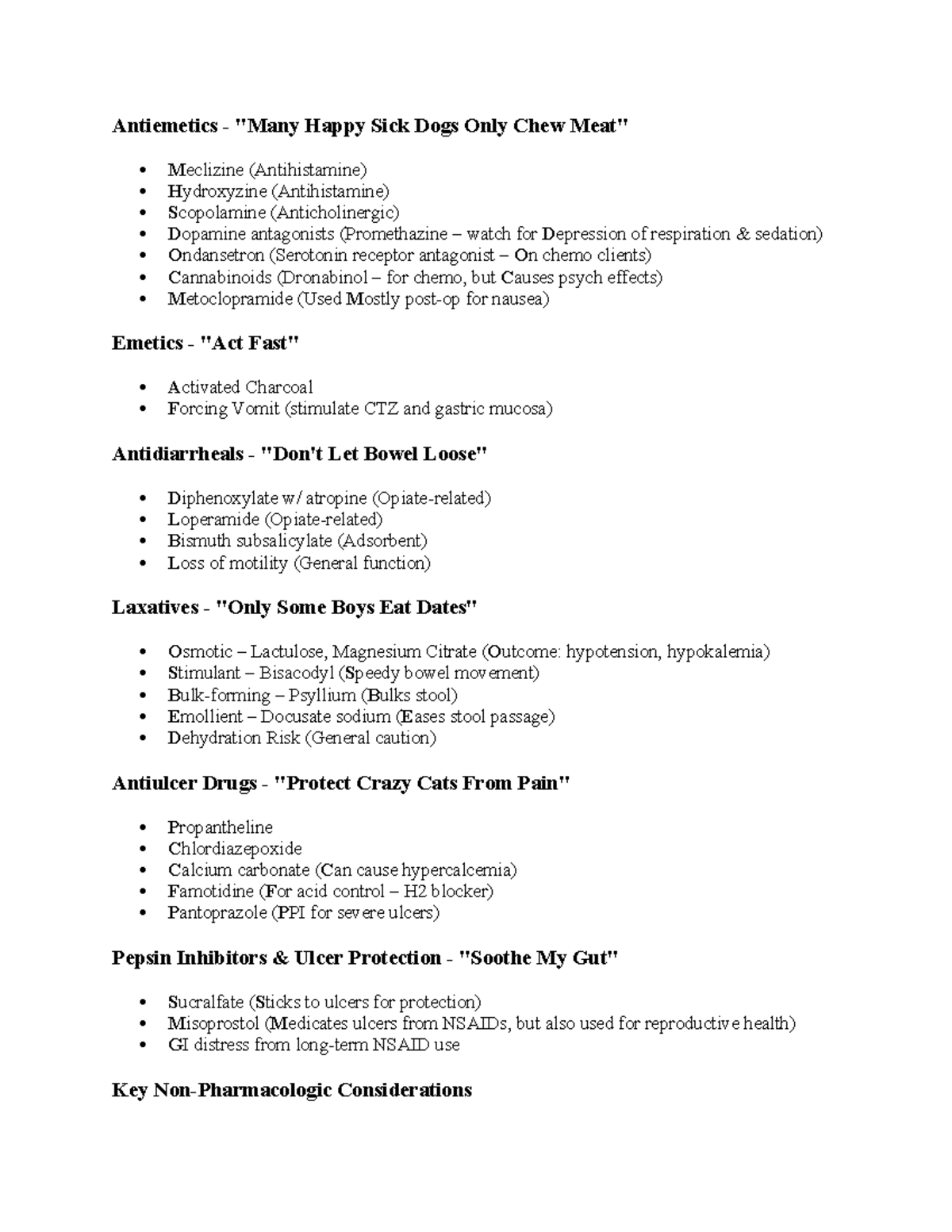 GI Study Tips: Antiemetics, Emetics, Antidiarrheals & Laxatives - Studocu