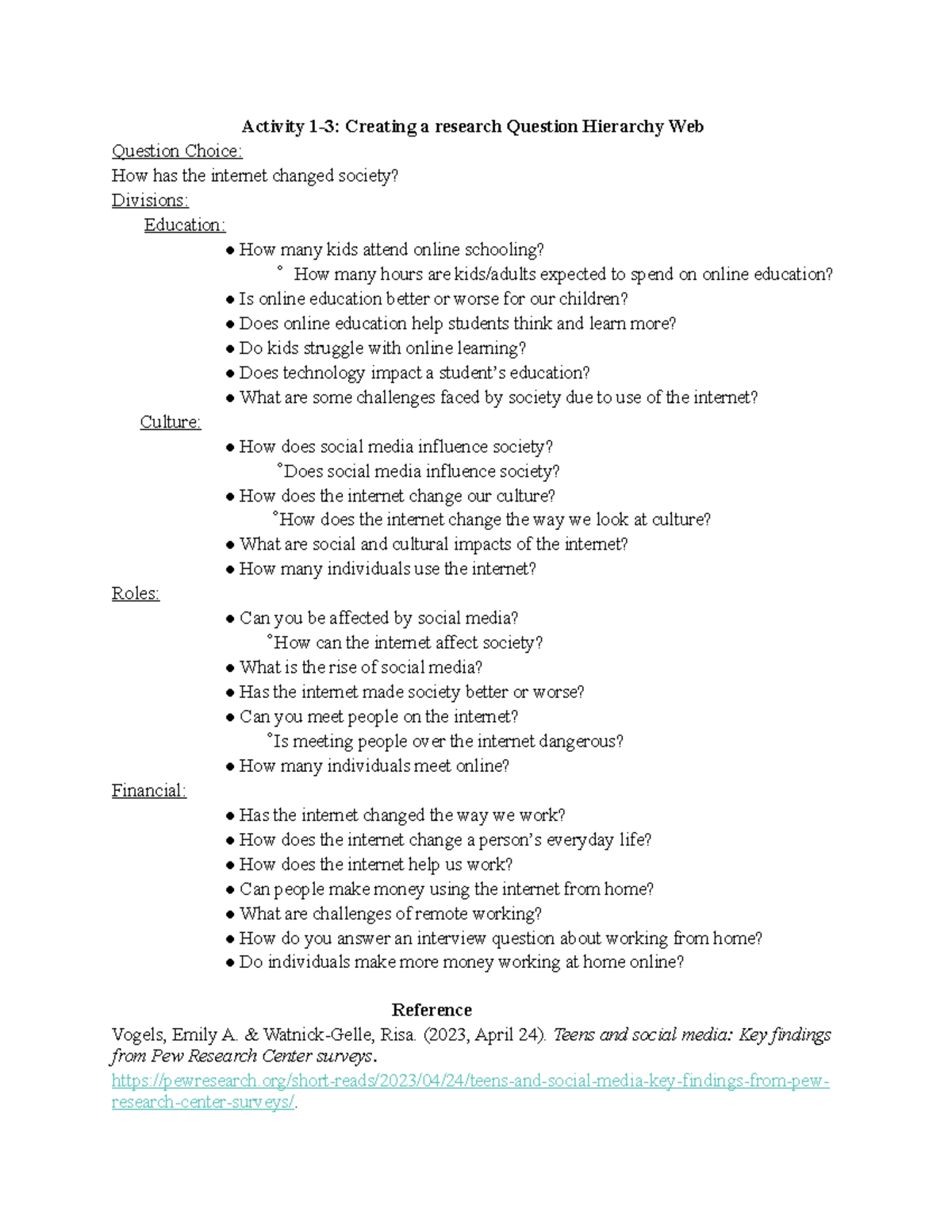 1-3 SCS Activity: Research Question Hierarchy on Internet's Impact ...