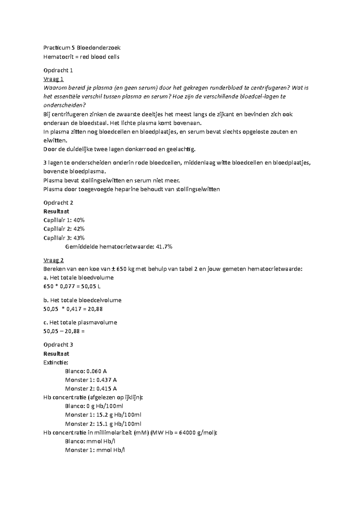 Practicum 5: Bloedonderzoek en Hematocriet Analyse - Studeersnel