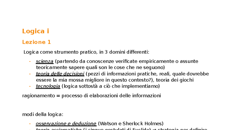 Logica I - Appunti Lezione 1: Strumenti e Teorie Logiche - Studocu
