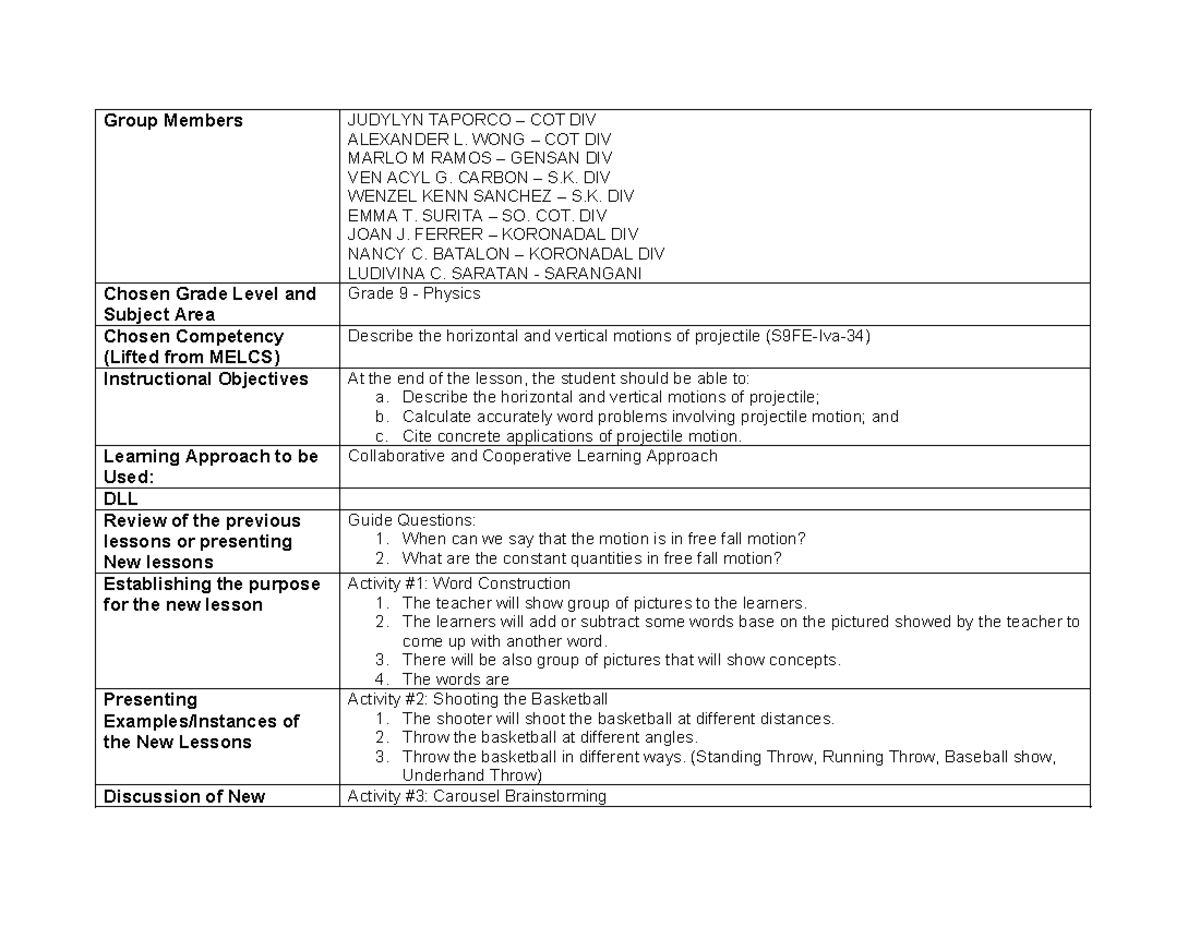 Science Physics - Group Members JUDYLYN TAPORCO – COT DIV ALEXANDER L ...