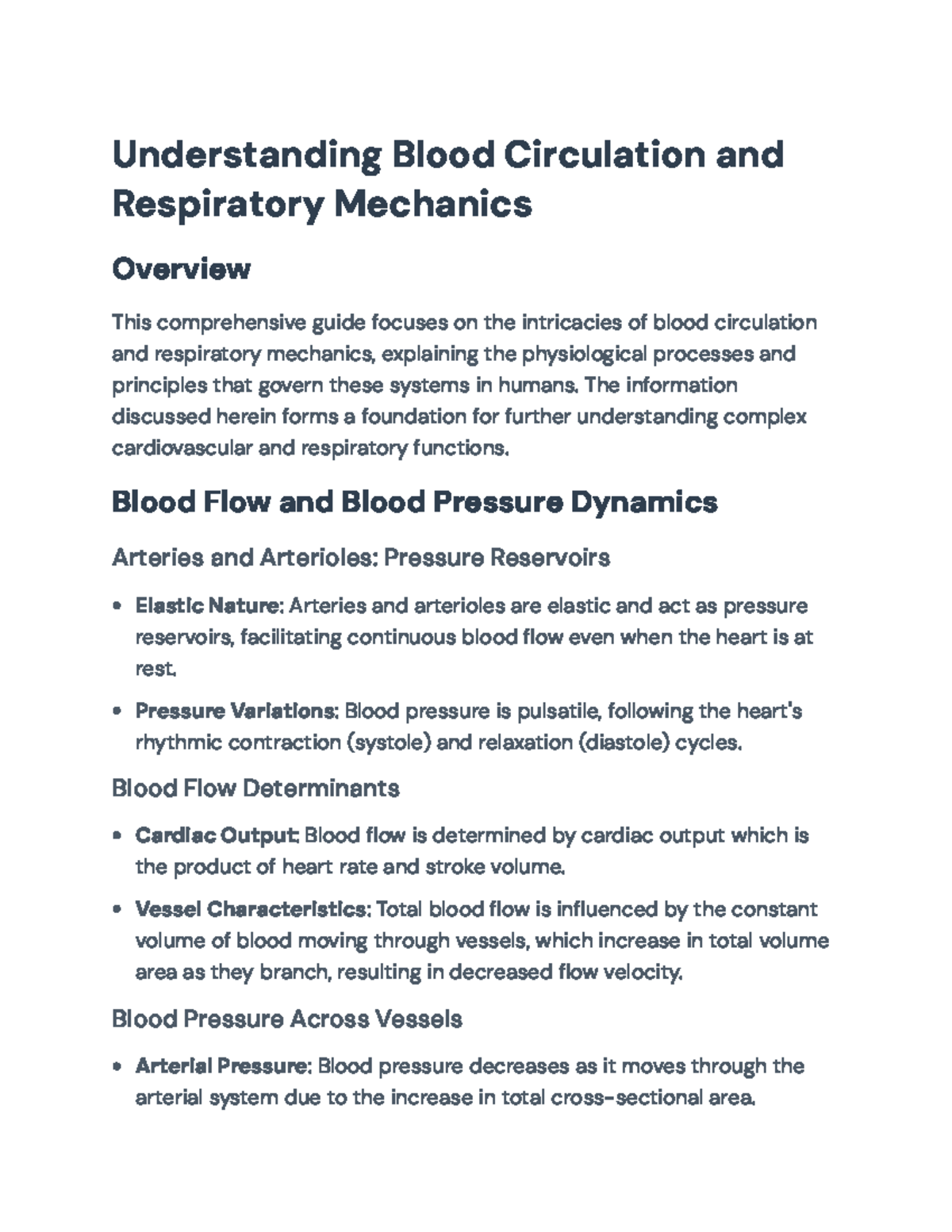 Understanding Blood Circulation and Respiratory Mechanics: Key ...