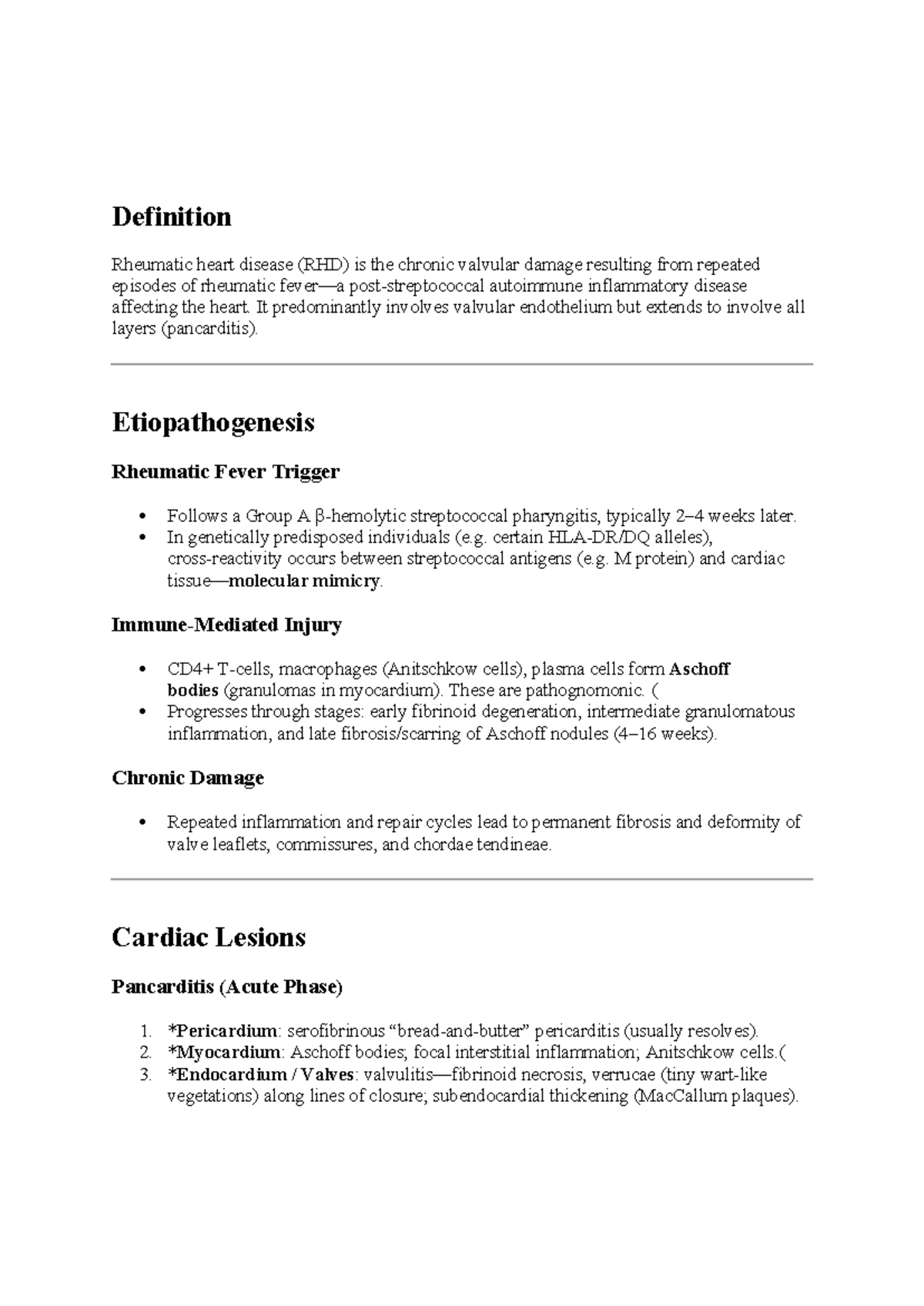 RHD Lecture Notes: Definition, Etiopathogenesis, and Diagnosis - Studocu