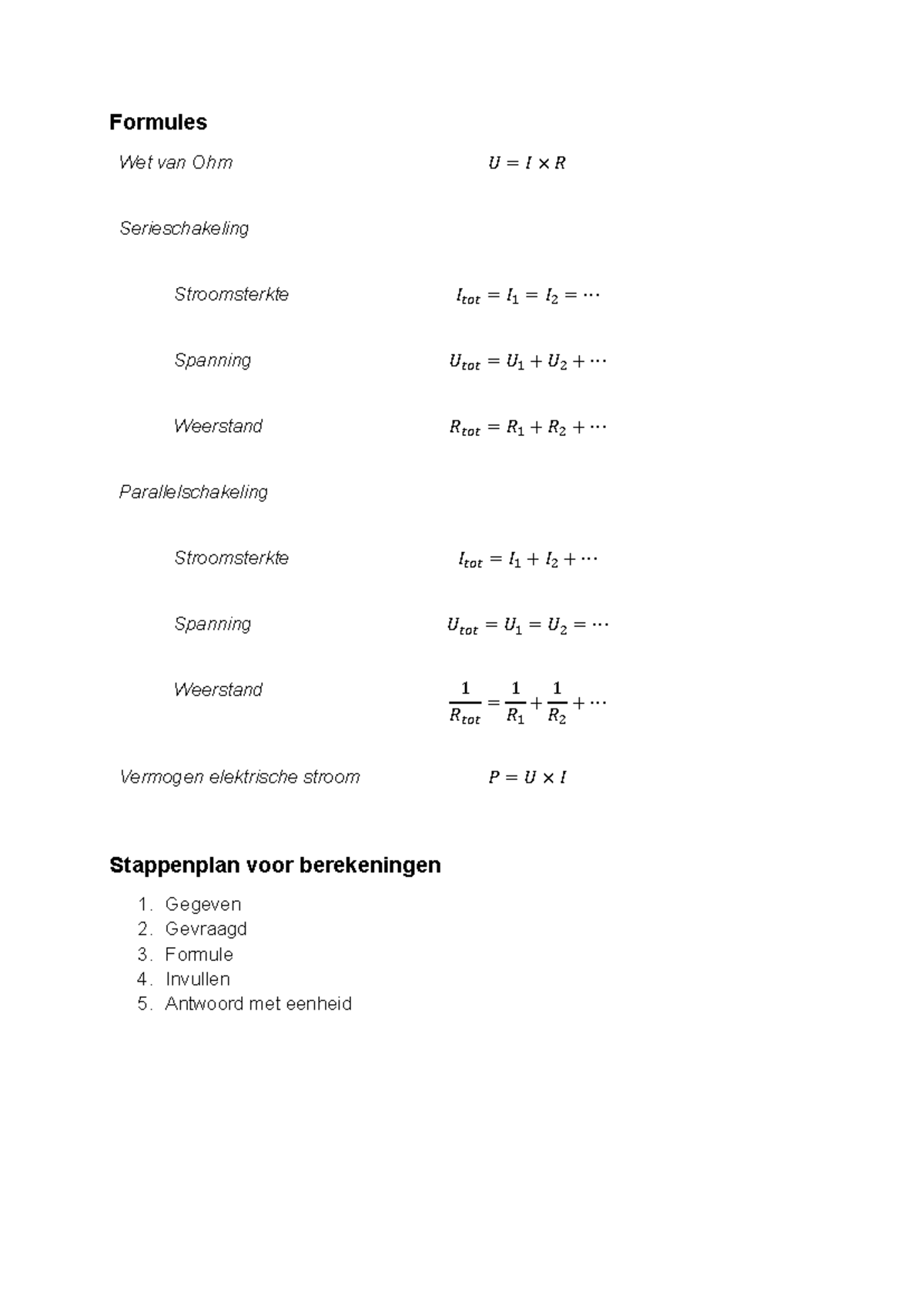 Oefentoets Natuurkunde: Formules Wet van Ohm en Stroomsterkte - Studeersnel