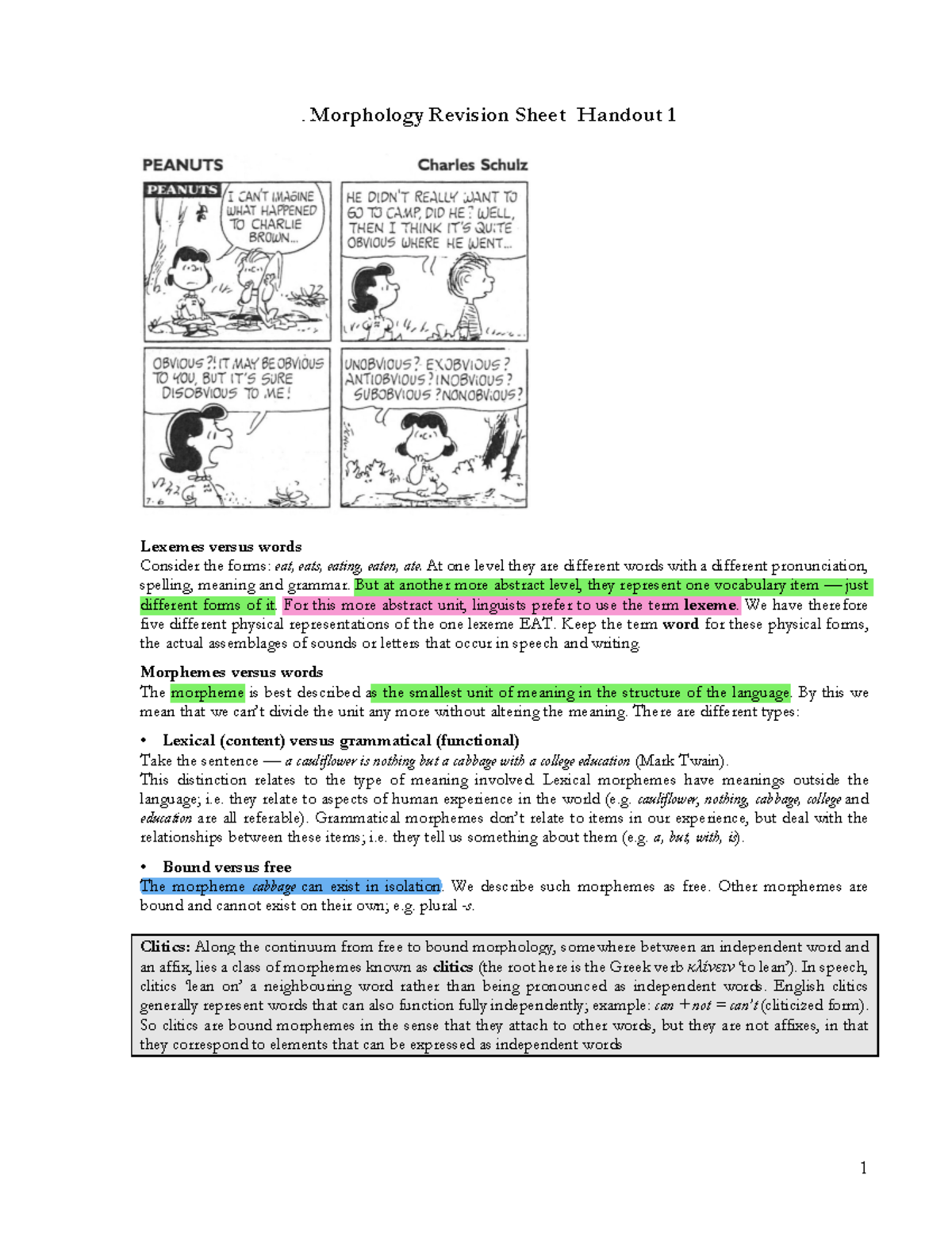 Handout Lesson 1 morphology revision - 1 ATS2681 Morphology Revision ...