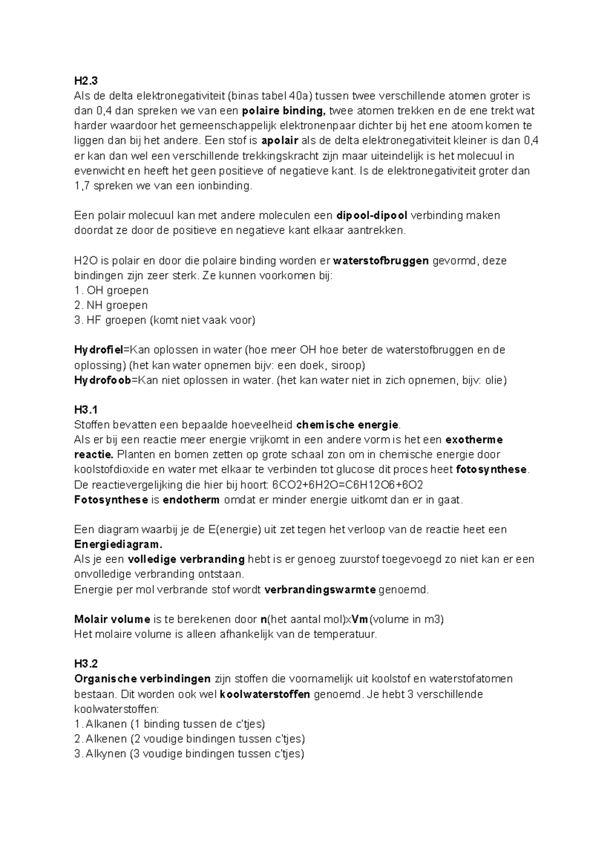 Scheikunde H1-H3: Bindingen, Energietransfer en Organische Verbindingen ...