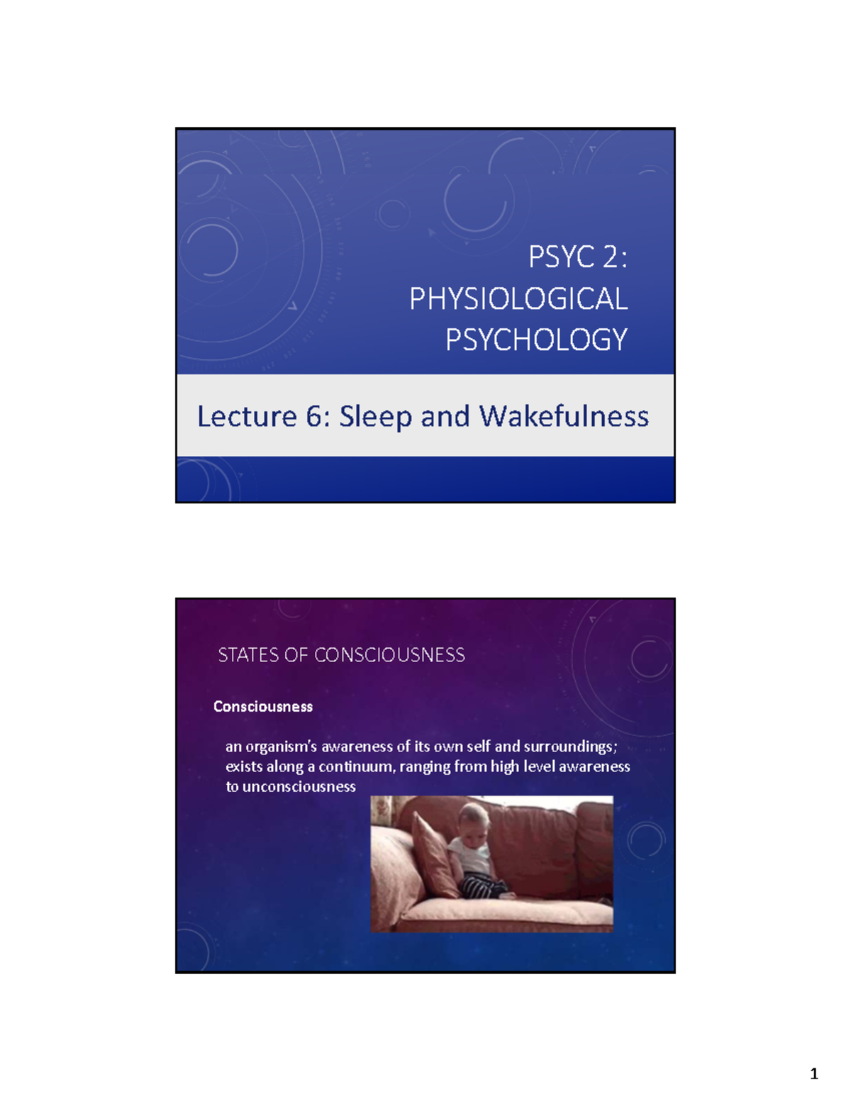 PSYC 2: Lecture 6 - Sleep and Wakefulness - Studocu
