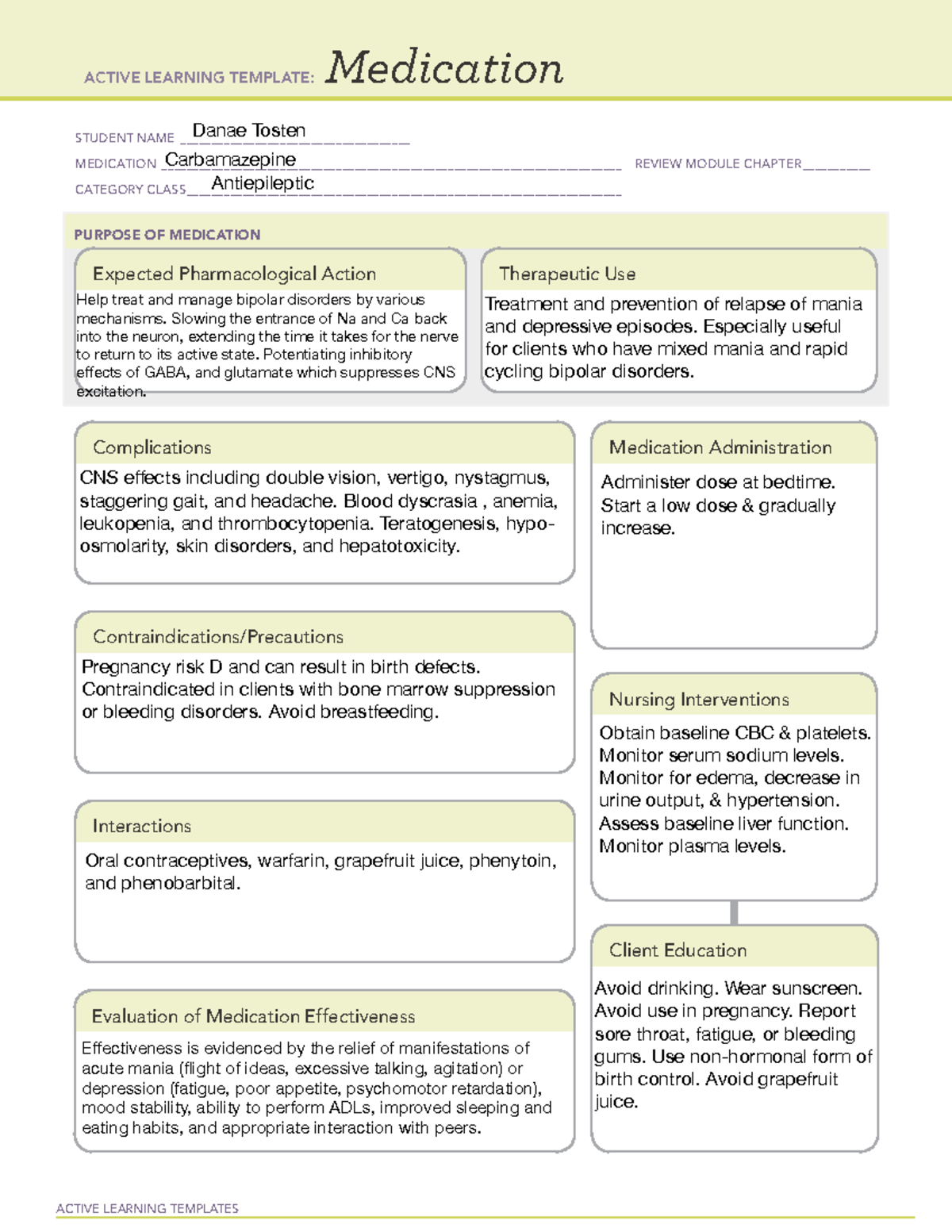 ATI- Antiepileptic Medications Active Learning Template - Studocu