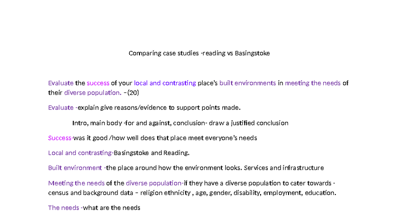 Comparing Built Environments: Basingstoke vs Reading Case Study - Studocu