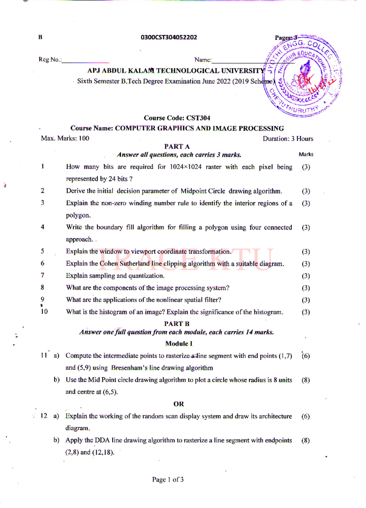 CST304 Computer Graphics AND Image Processing - B Reg No.: 0300csT304/J ...