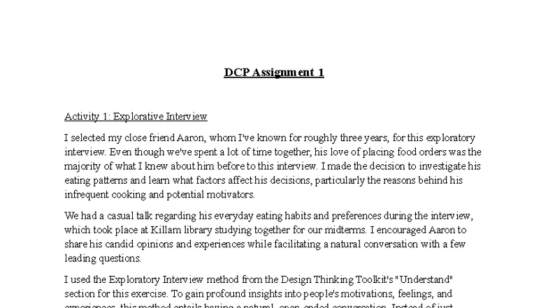 DCP Assignment 1: Explorative Interview Insights on Cooking Habits ...