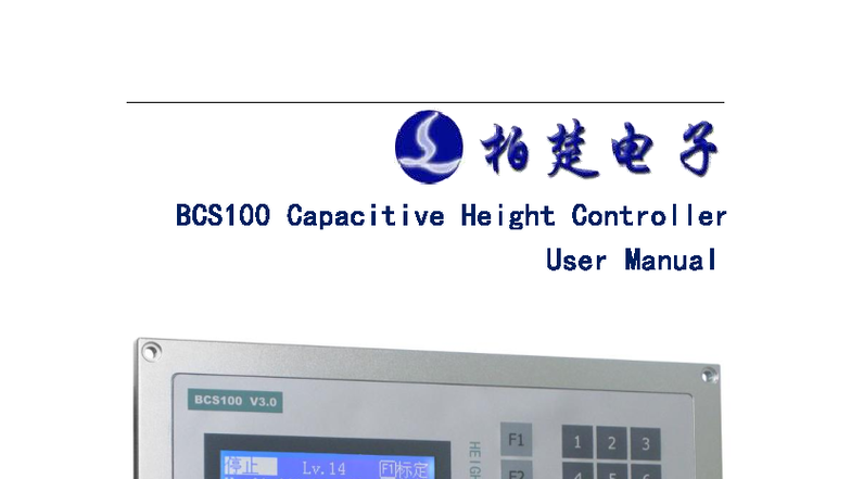 BCS100 Capacitive Height Controller User Manual - Version 3.22 - Studocu