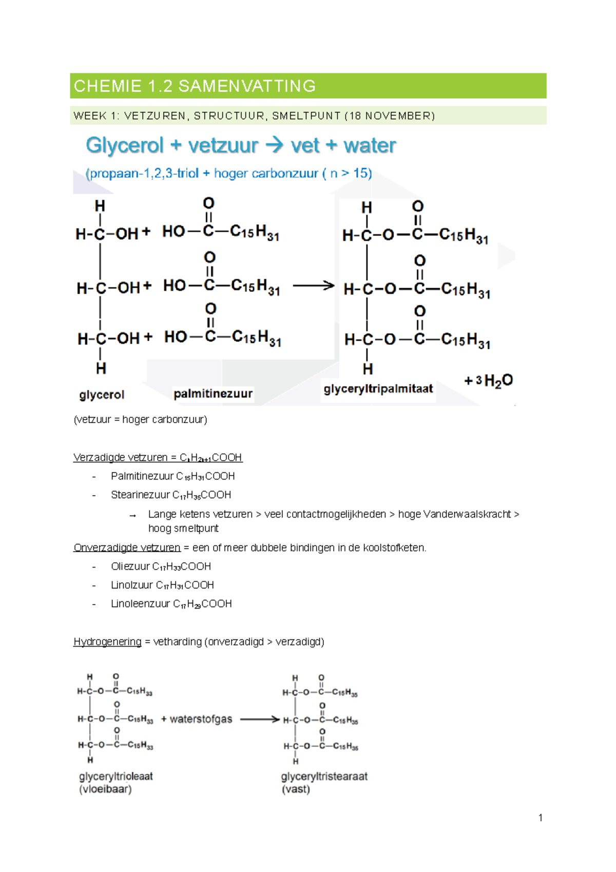 Chemie 1.2 Samenvatting: Vetzuur Structuur, Isomerie en Eiwitten ...