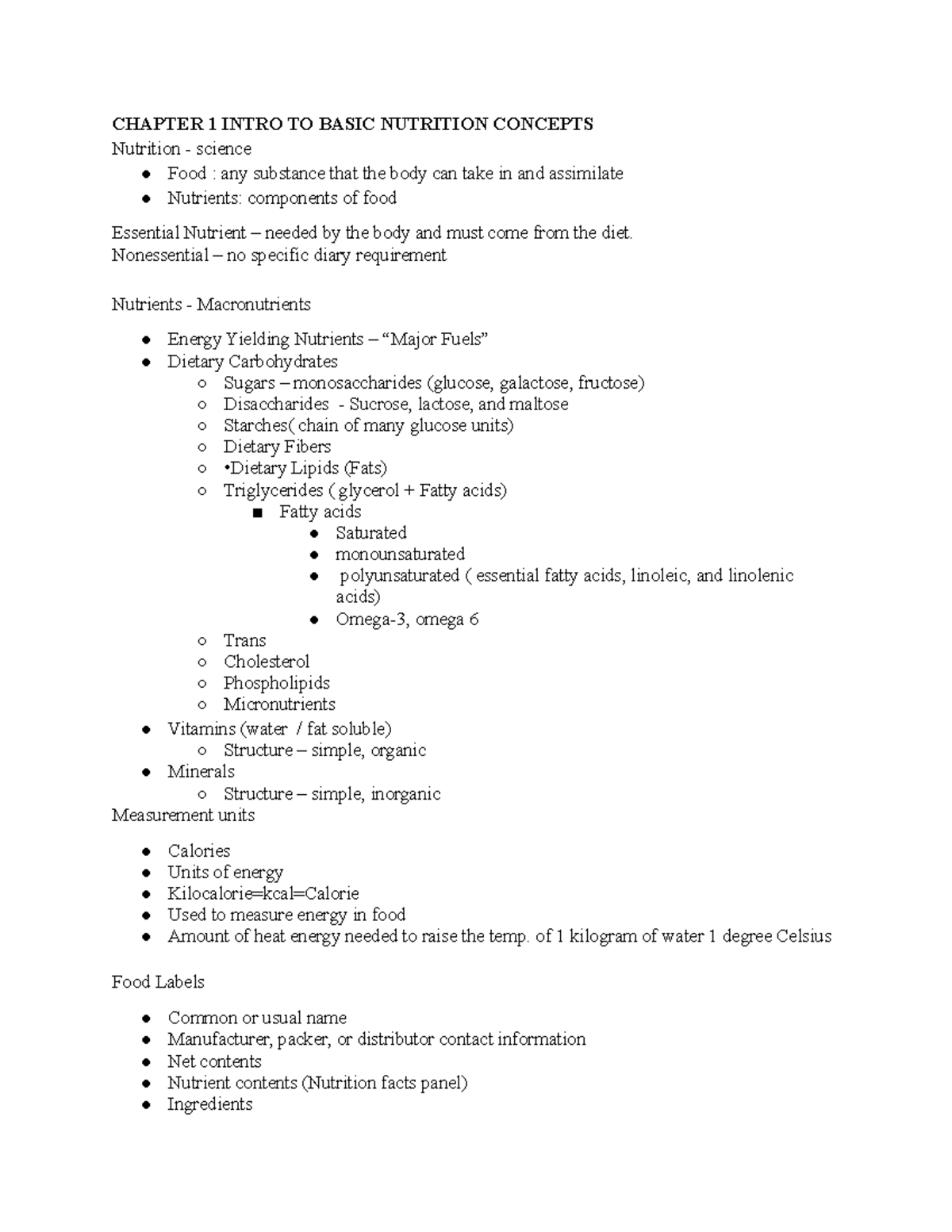 Nutrition - CHAPTER 1 INTRO TO BASIC NUTRITION CONCEPTS Nutrition ...